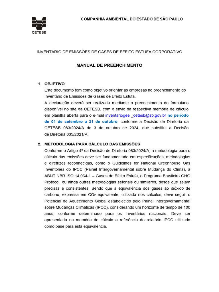 Manual de Preenchimento do Inventário GEE | PDF | Mitigação das ...