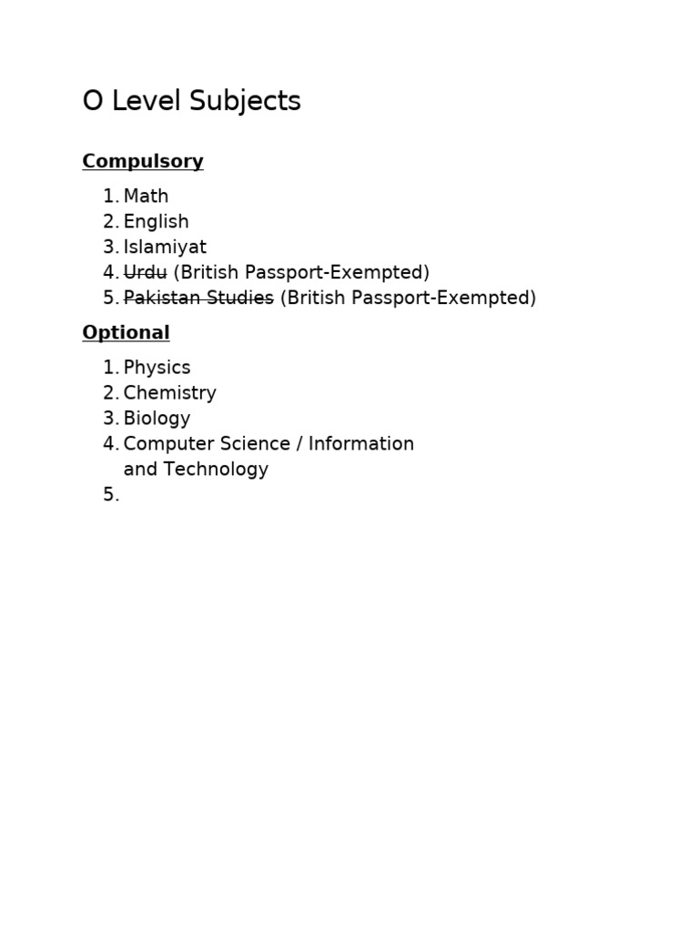 O Level Compulsory Subjects in Pakistan | PDF