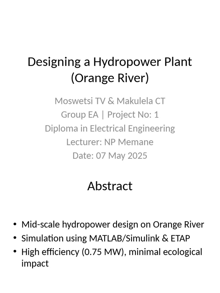 Hydropower Plant Project Presentation | PDF
