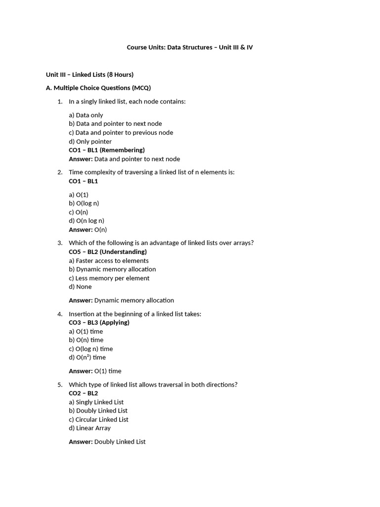 DSA Question Bank Unit 3 & 4 | PDF | Queue (Abstract Data Type) | Pointer (Computer Programming)