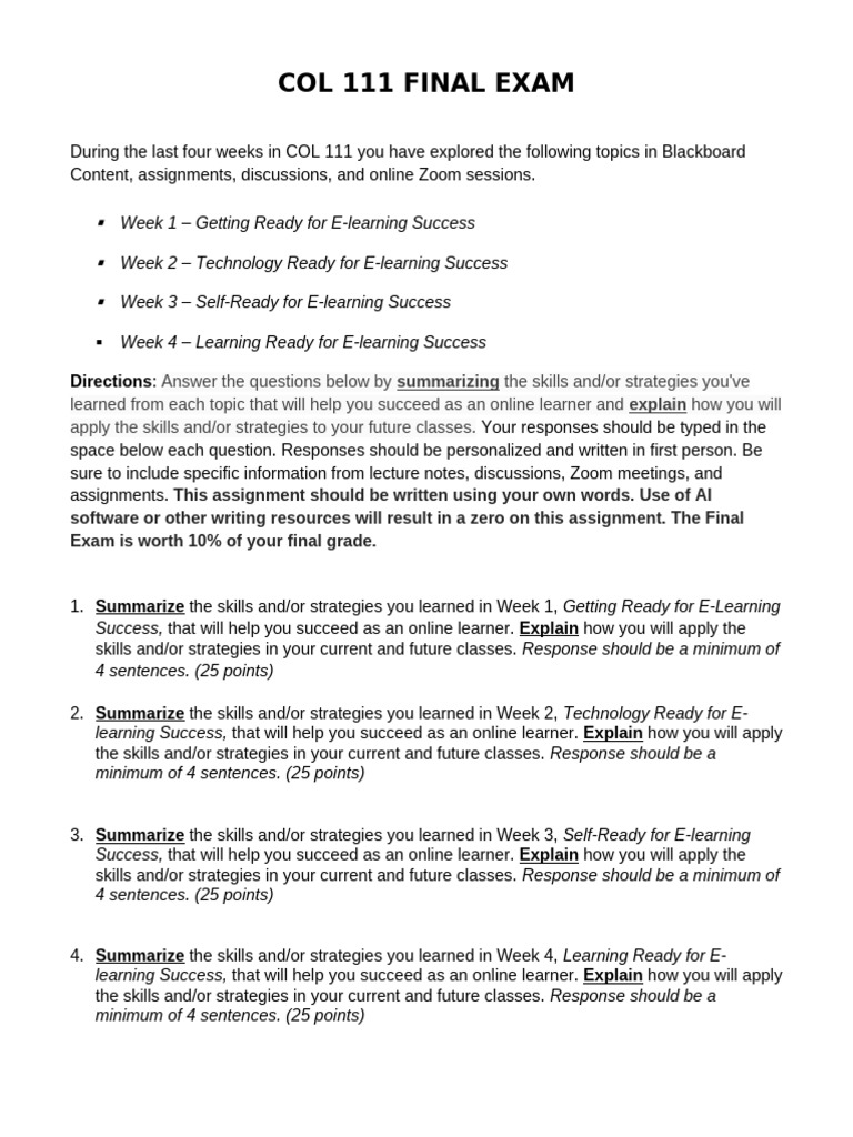2025 COL 111 Final Exam | PDF