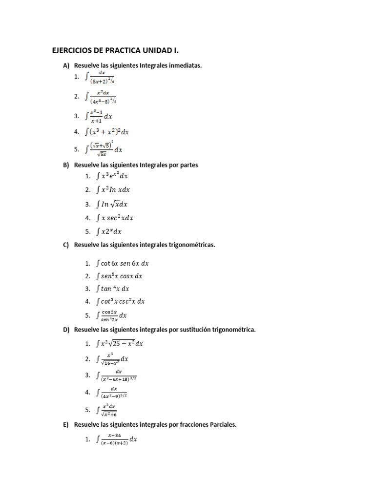 Ejercicios de Practica Unidad I | PDF