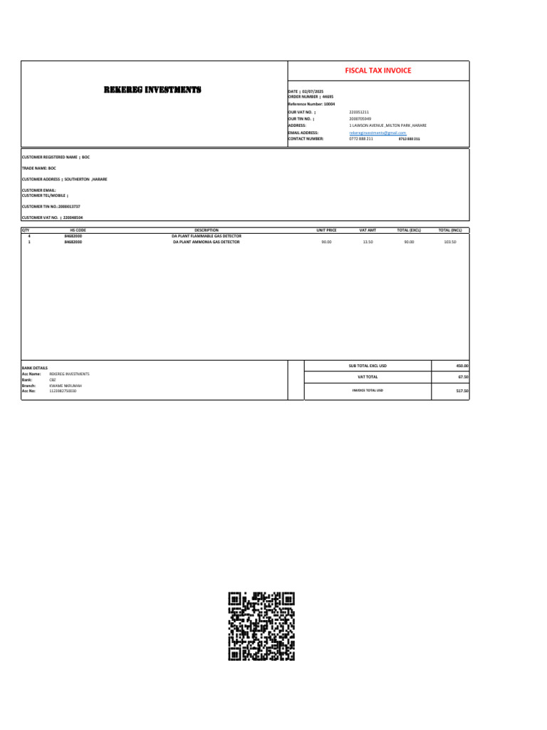 Fiscal Tax Invoice for BOC Purchase | PDF