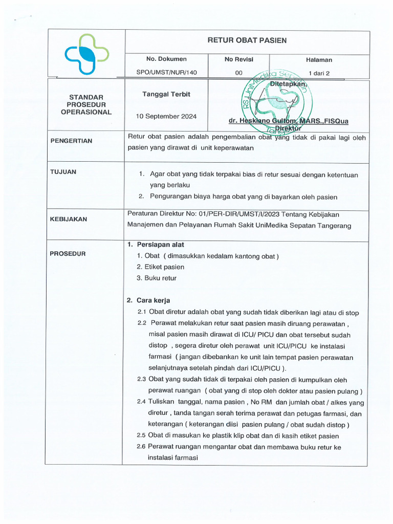 Retur Obat Pasien | PDF