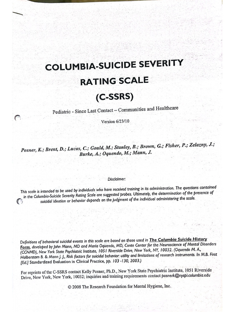 Columbia - Suicide Severity Rating Scale | PDF