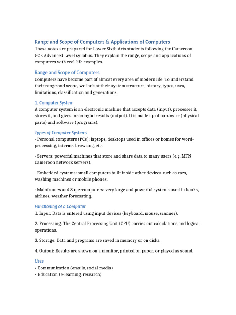 Scope and Applications of Computers | PDF | Personal Computers ...