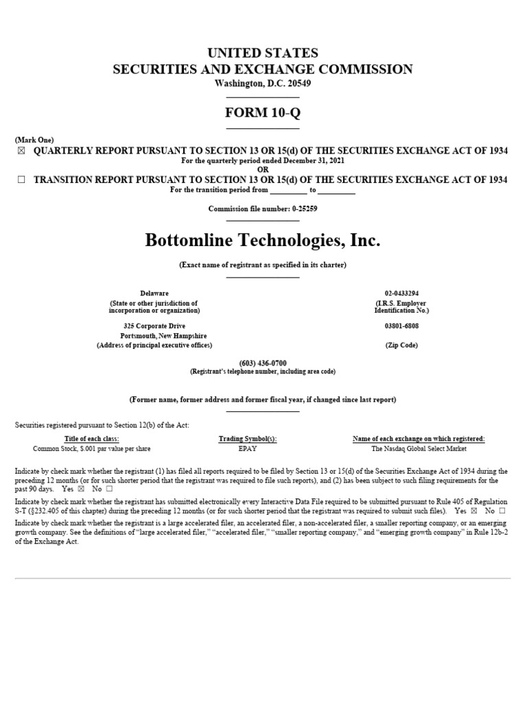 Bottomline Technologies, Inc.: United States Securities and Exchange ...