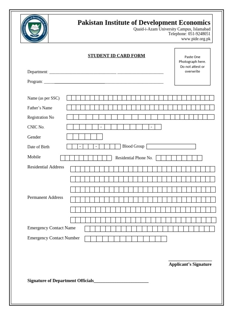 Student ID Card Application Form | PDF