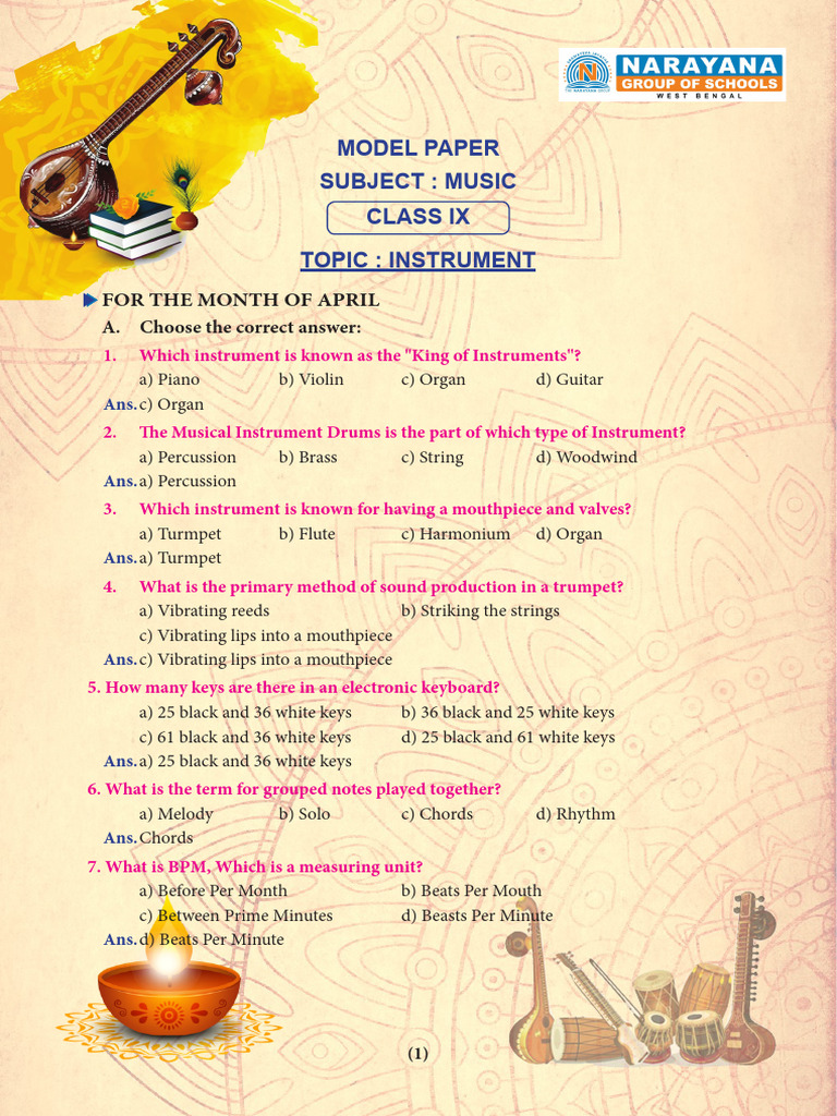 Music Model Paper for Class IX 2025 | PDF | Musical Instruments ...
