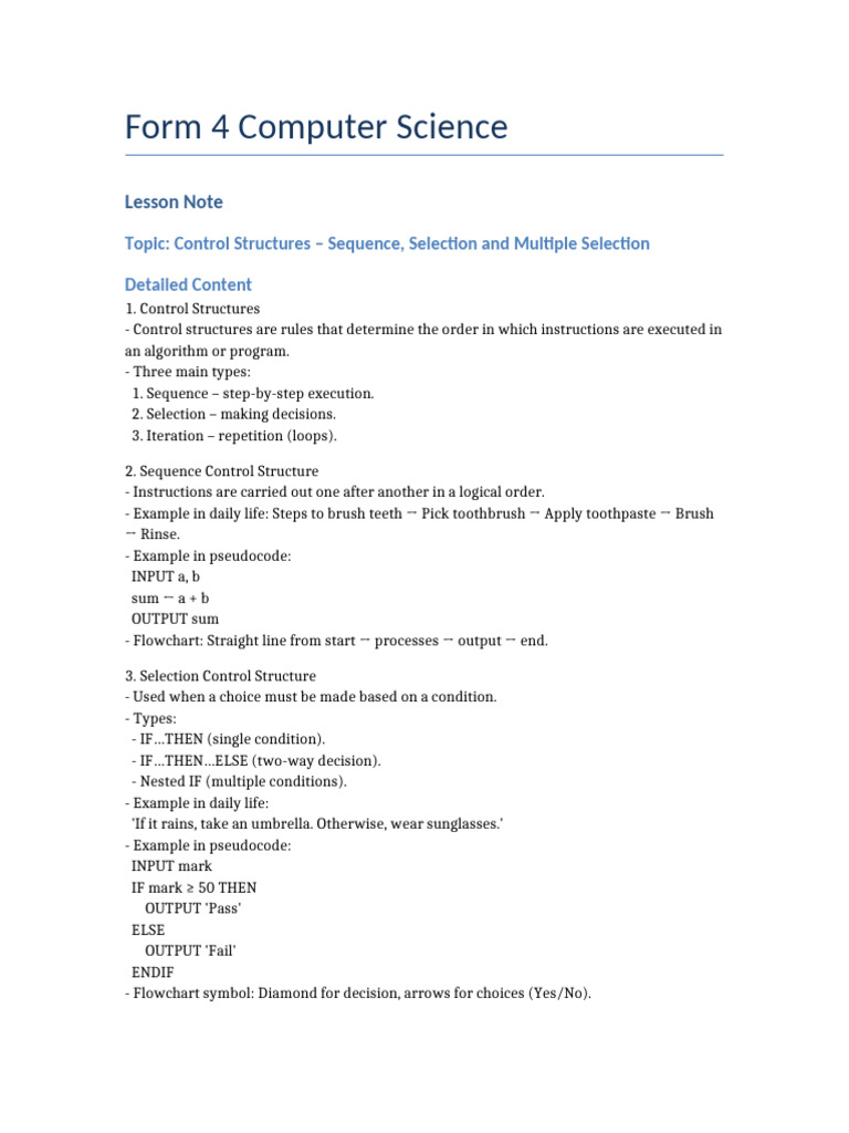 Control Structures in Computer Science | PDF | Software Engineering ...