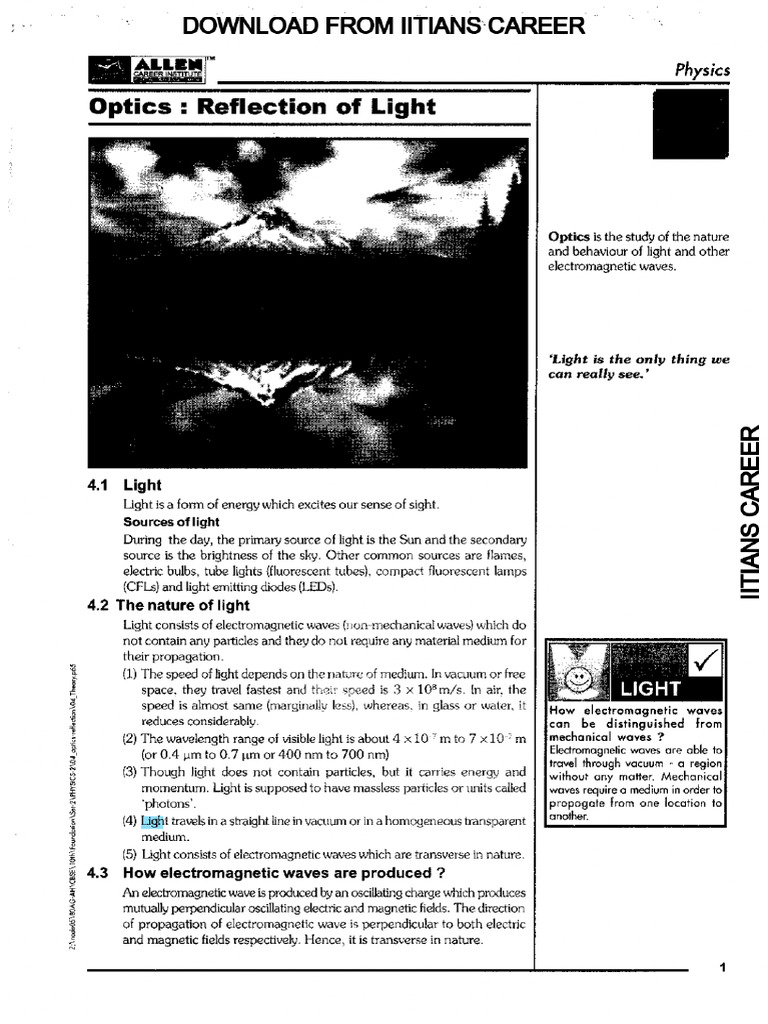 Class 10 Physics: Light and Optics | PDF | Reflection (Physics) | Mirror
