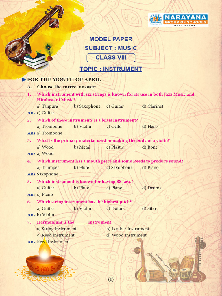 Music Question Paper 2025-26 - VIII | PDF | Musical Instruments ...