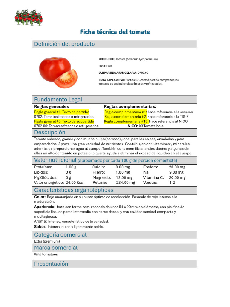 Ficha Técnica del Tomate Bola | PDF | Tomate
