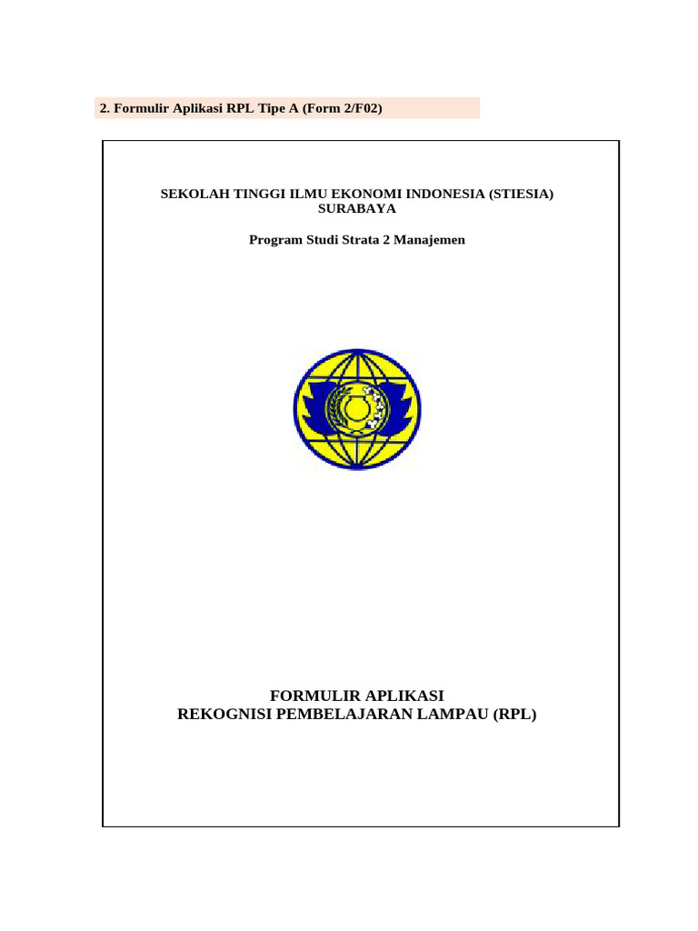 Formulir Aplikasi RPL Tipe A (Form 2 F02) | PDF