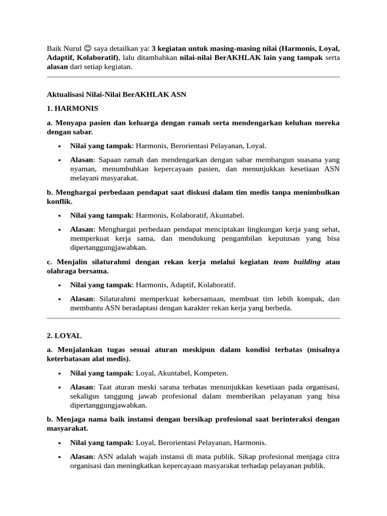 Aktualisasi Nilai BerAKHLAK ASN | PDF