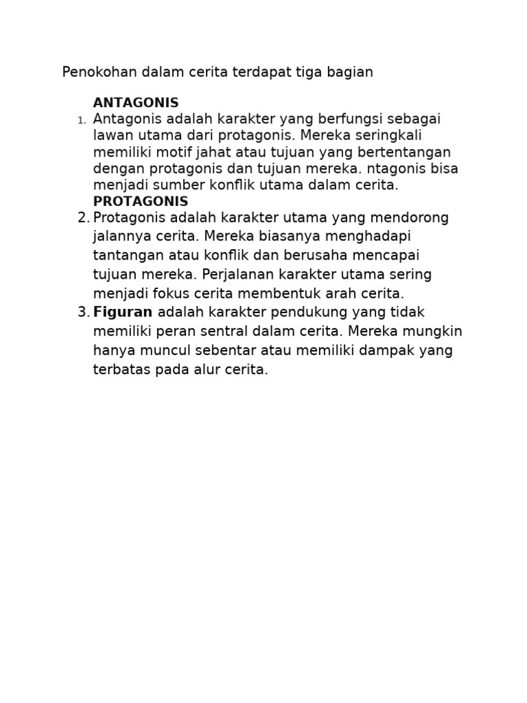 Penokohan dalam Cerita: Antagonis, Protagonis, Figuran | PDF