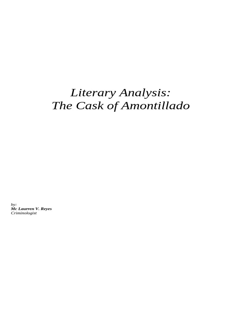 Literary Analysis - The Cask of Amontillado | PDF | Transcendentalism