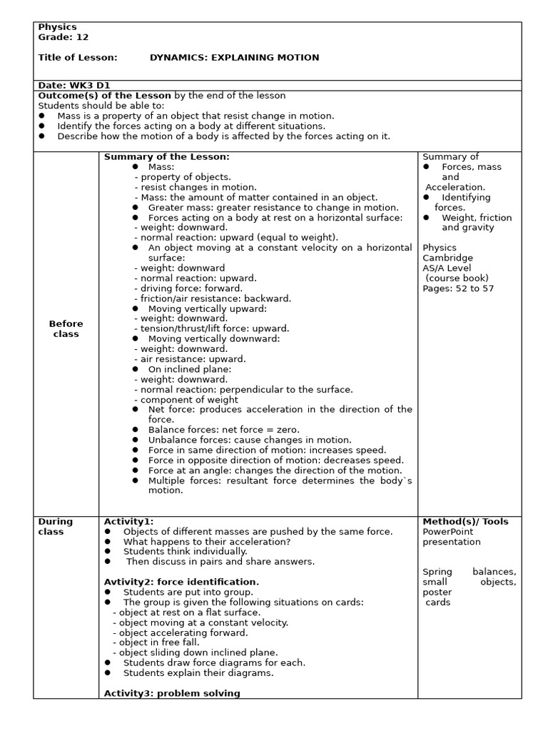 Physics G12 WK3 D1 | PDF | Force | Weight