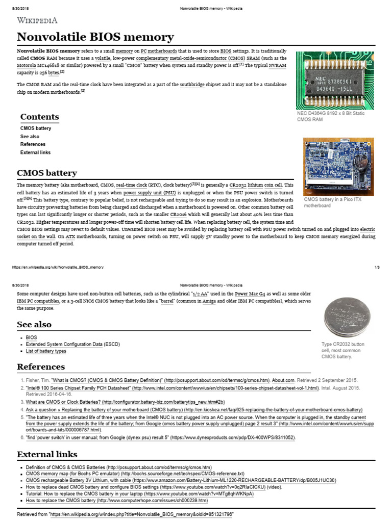 Nonvolatile BIOS Memory - Wikipedia | PDF | Computing | Office Equipment