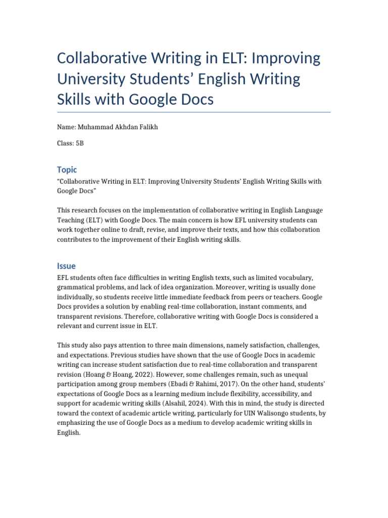 Collaborative Writing in ELT with Google Docs | PDF | English As A ...