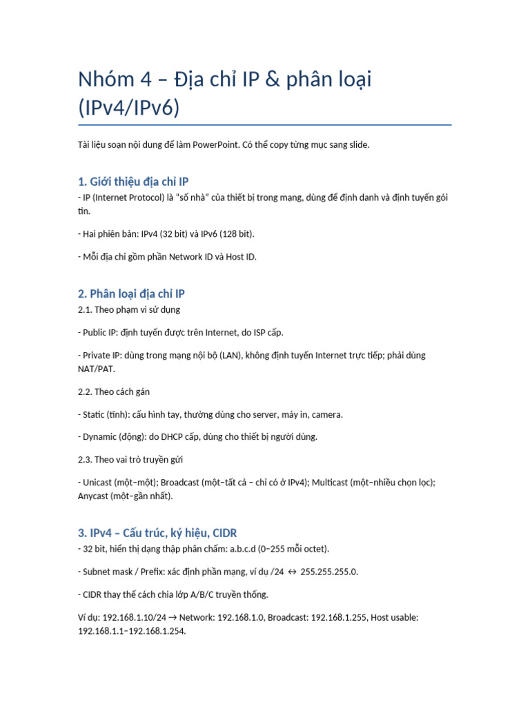 Nhom4 NọiDung IPv4 IPv6 | PDF