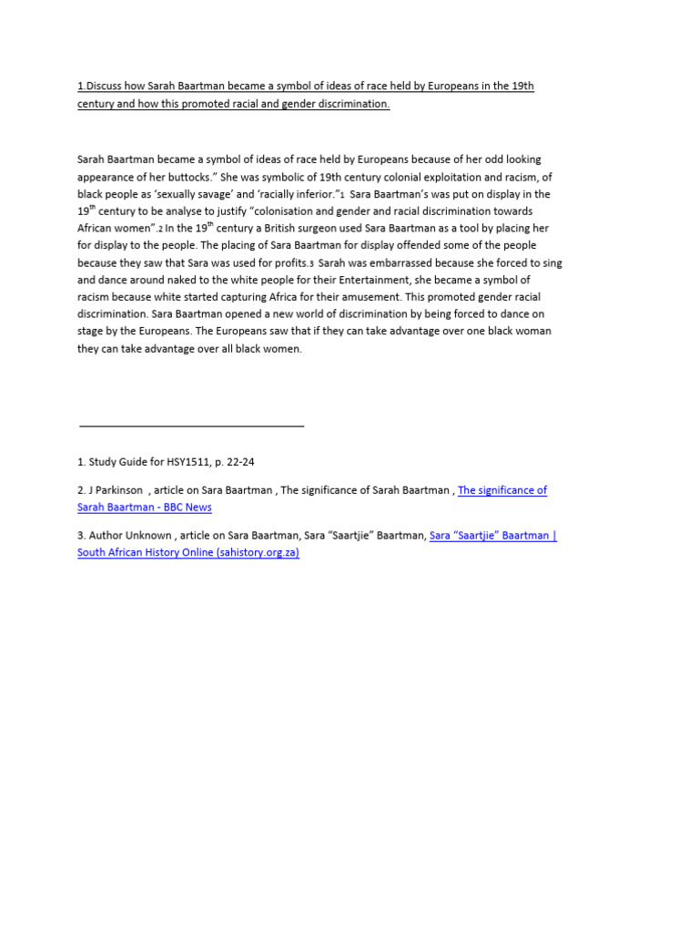 Sarah Baartman: Symbol of 19th Century Racism | PDF | David Livingstone ...