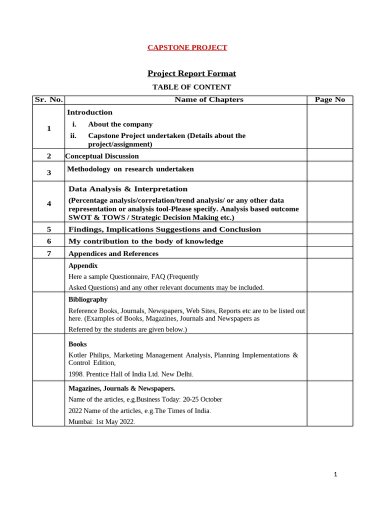Capstone Project Report Format Guide | PDF