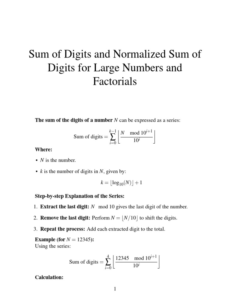 Sum and Normalized Sum of Digits | PDF | Summation | Arithmetic