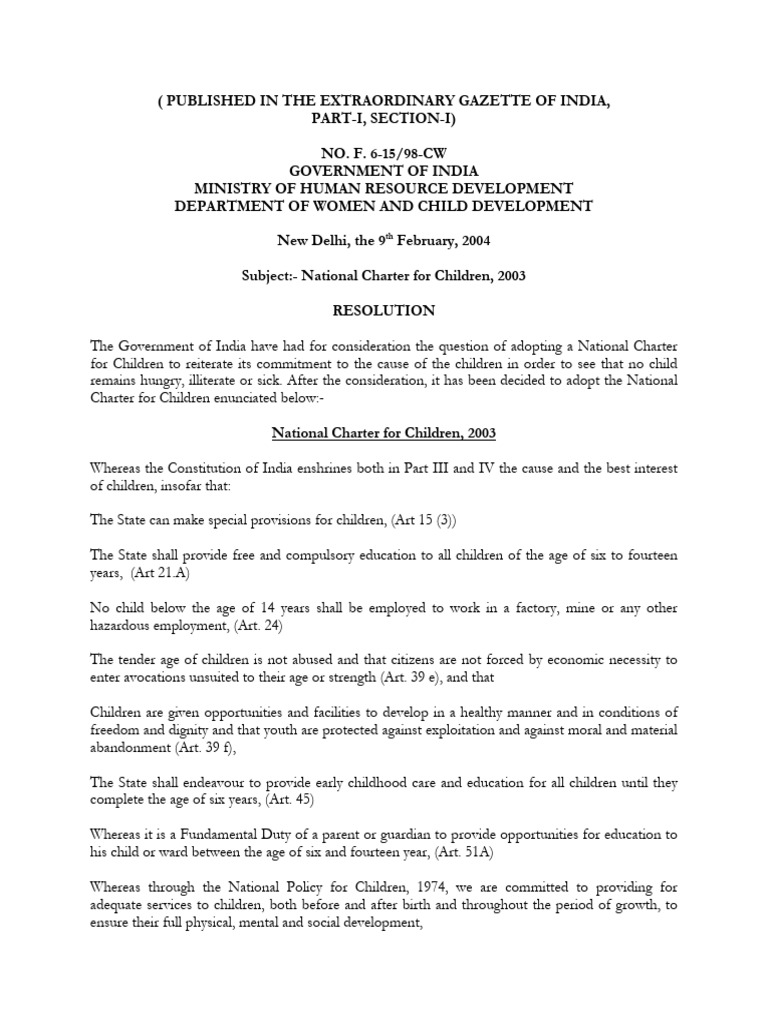 National Charter for Children, 2003 | PDF | Human Trafficking | Violence