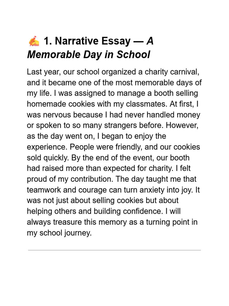 Narrative Essay - A Memorable Day in School | PDF