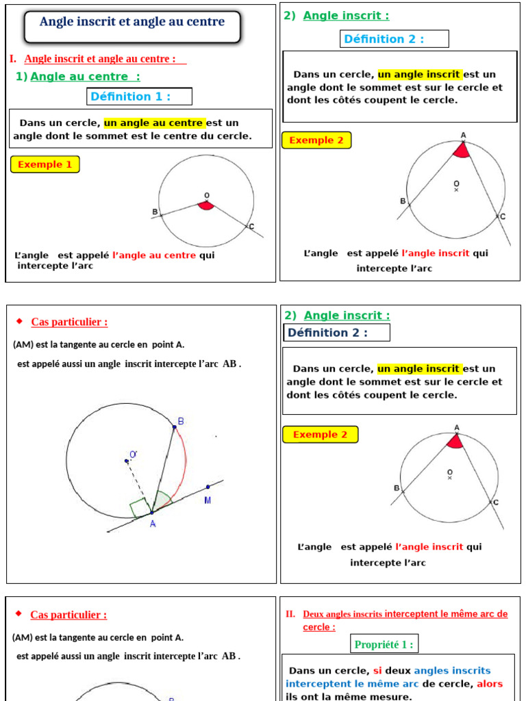 Angles inscrits et au centre dans un cercle | PDF | Cercle | Angle