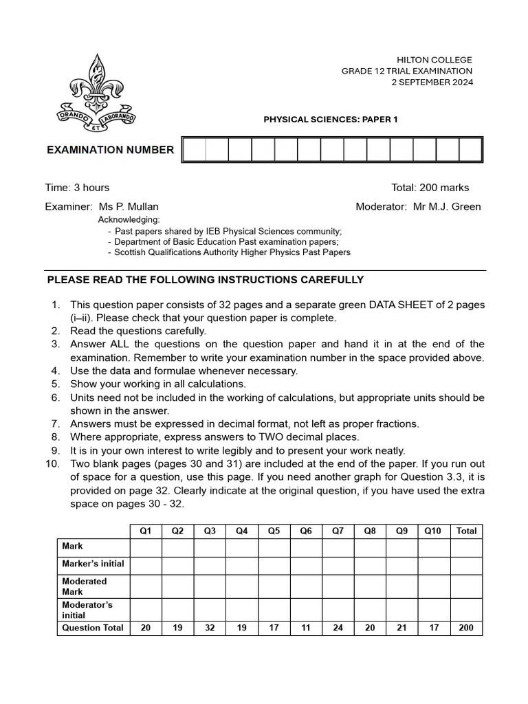 Grade 12 Physics Trial Exam 2024 | PDF | Photoelectric Effect | Collision
