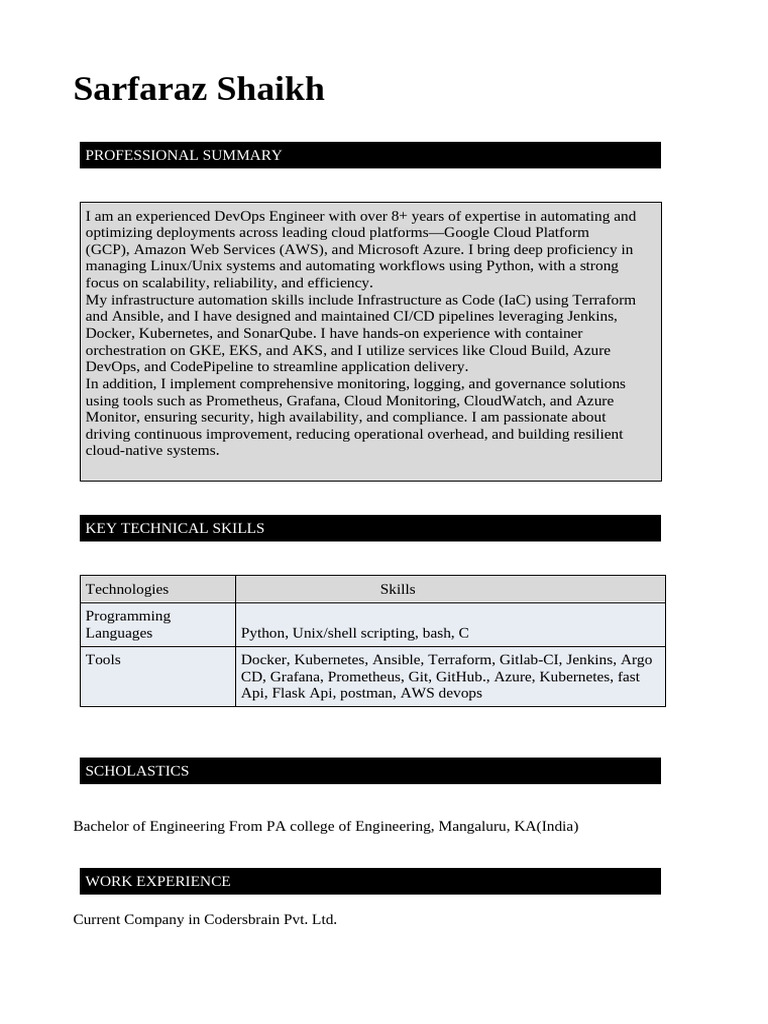 Sarfaraz Shaikh Resume 2025 Devops | PDF | Cloud Computing | Microsoft Azure