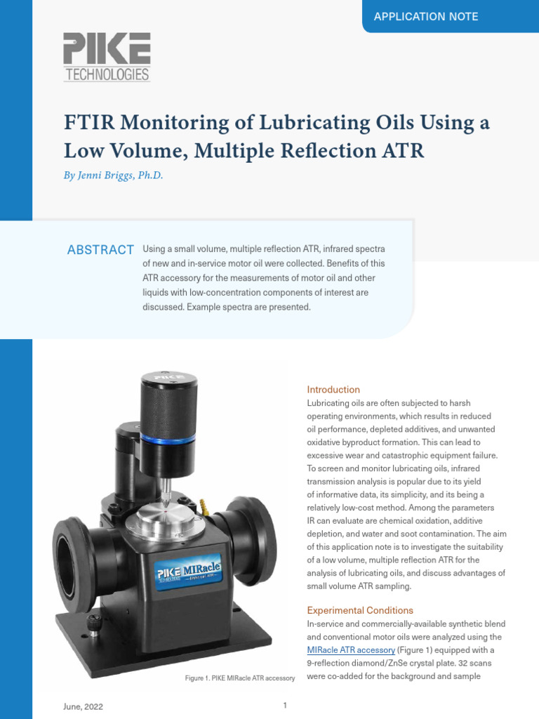 FTIR Monitoring of Lubricating Oils Using A Low Volume Multiple ...