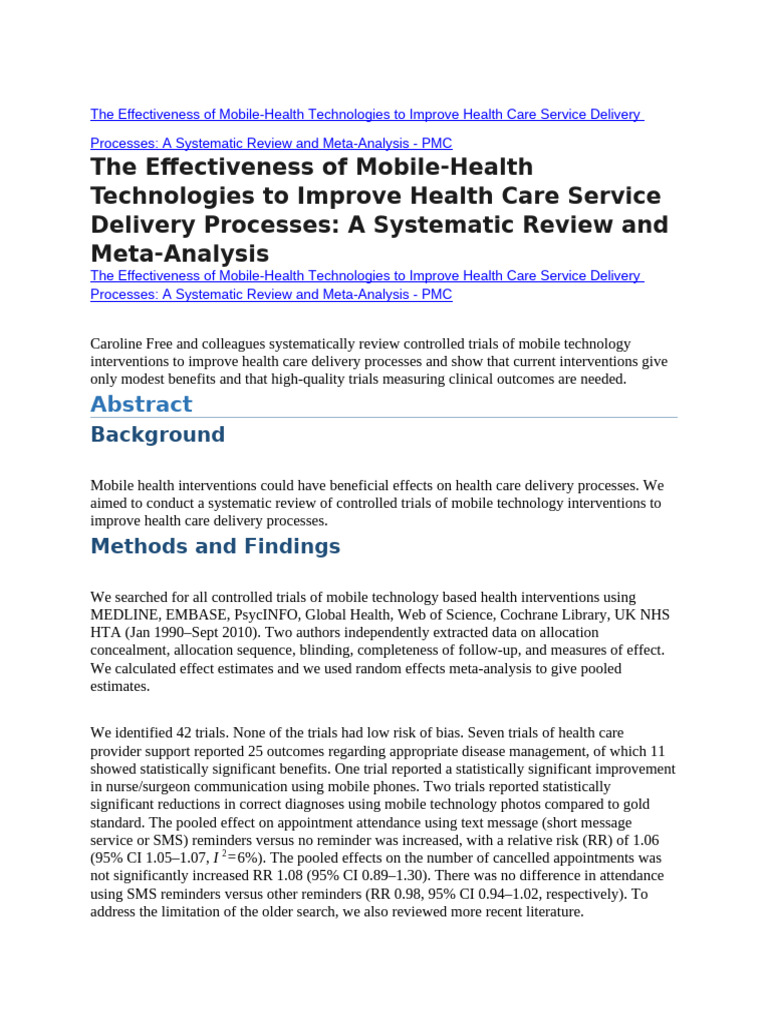 The Effectiveness of Mobile-Health Technologies | PDF | Mobile Device ...