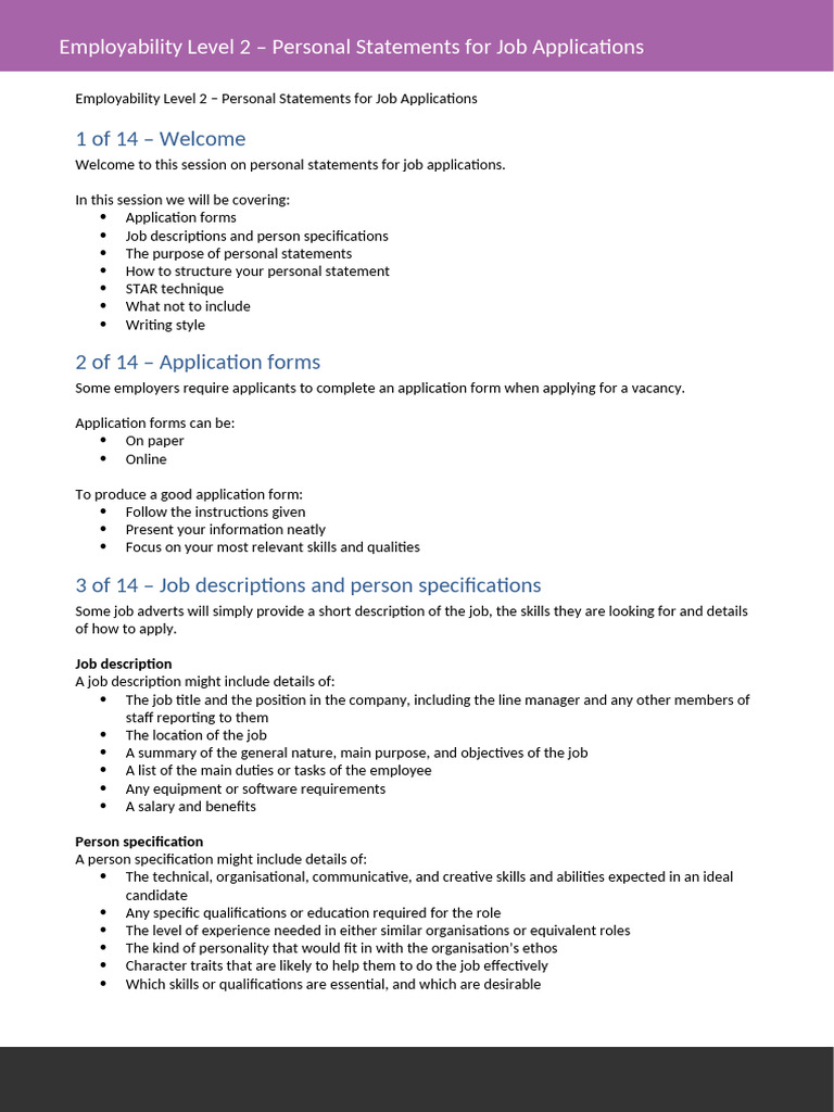 Personal Statements For Job Applications (Accessibility Version) | PDF | Specification ...