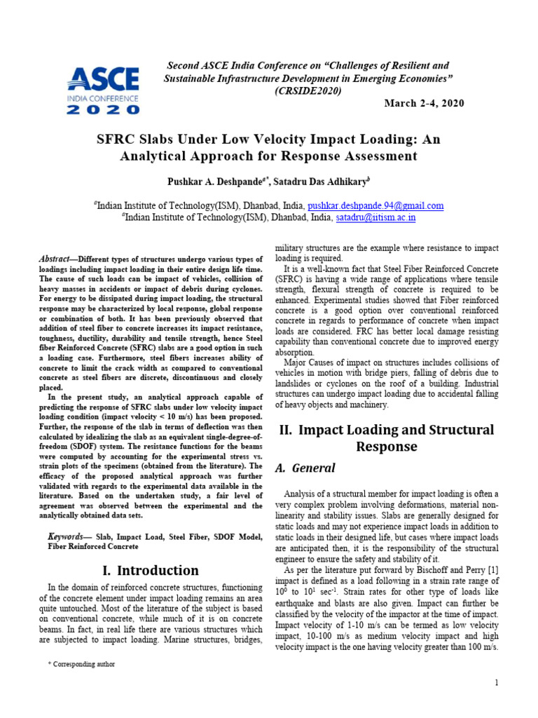 SFRC Slabs Under Low Velocity Impact Loading: An Analytical Approach ...
