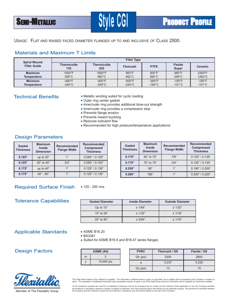 Flexitallic CGI Spiral Wound Gasket Product Profile | PDF | Mechanical Engineering