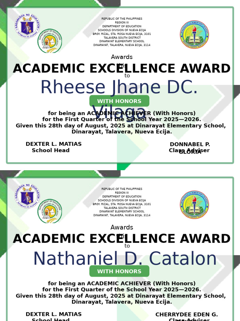Academic Excellence Awards 2025-2026 | PDF