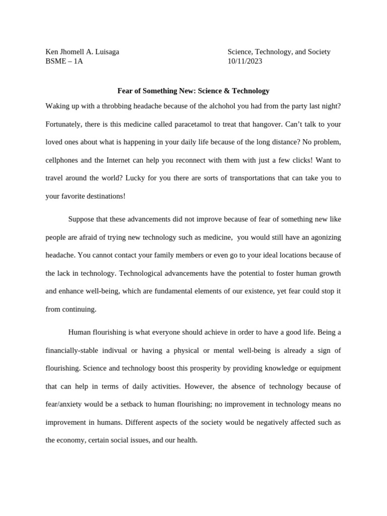 STS - Reflection Paper (Human Flourishing) | PDF | Fear | Well Being