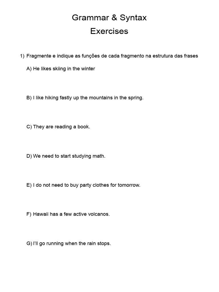 Grammar and Syntax Exercises Guide | PDF