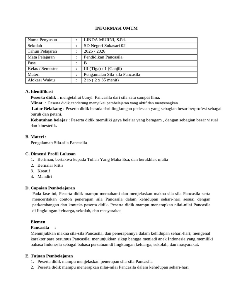 Modul Ajar Fix Bu Linda | PDF