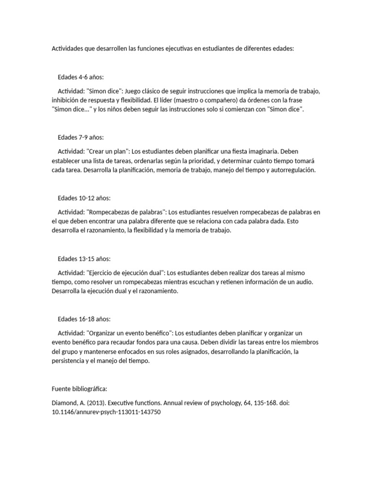 Actividades Que Desarrollen Las Funciones Ejecutivas en Estudiantes de ...