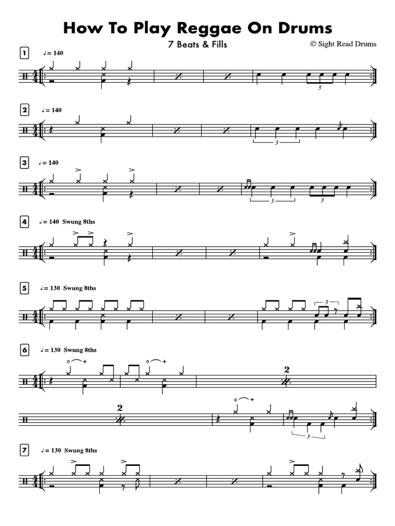 How To Play Reggae On Drums - 7 Beats & Fills | PDF