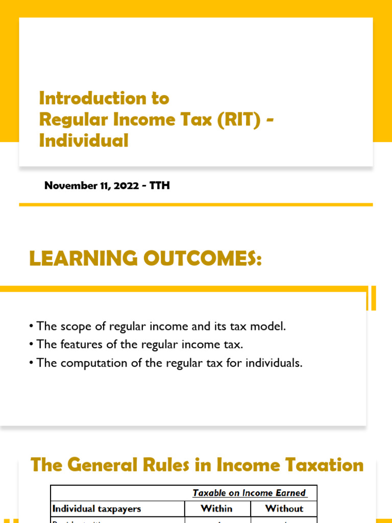 04 Finals - Introduction To Regular Income Tax - Individual | PDF ...