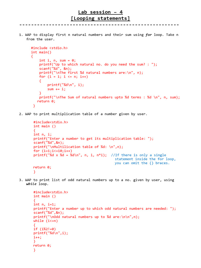 Lab Session - 4 (Looping Statements) | PDF | Computer Science | Computer Engineering
