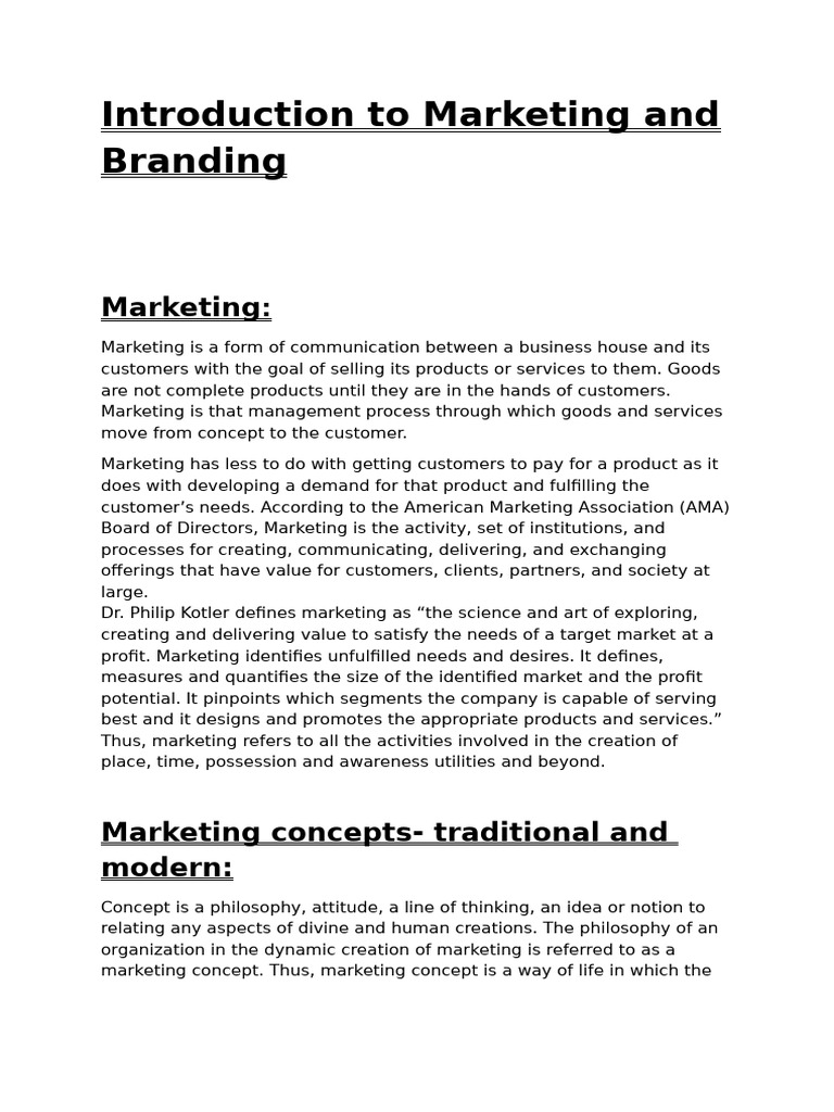 Introduction To Marketing and Branding Lecture 1 (7th Sem) | PDF ...
