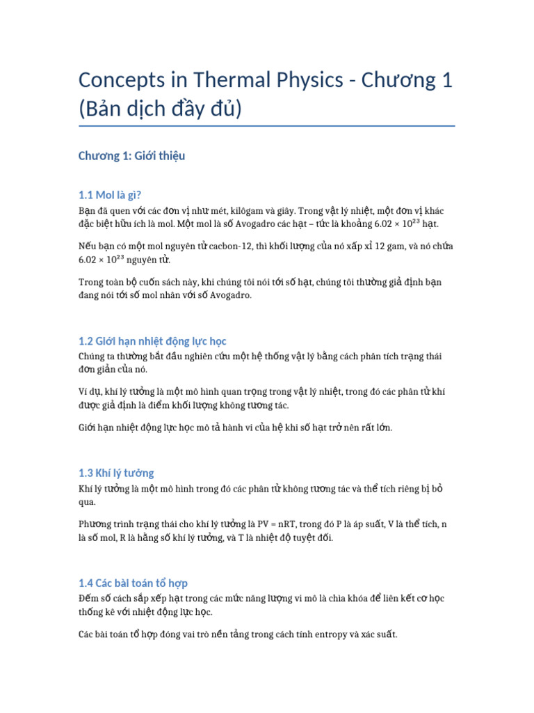 Chuong 1 Ban Dich Day Du Thermal Physics | PDF