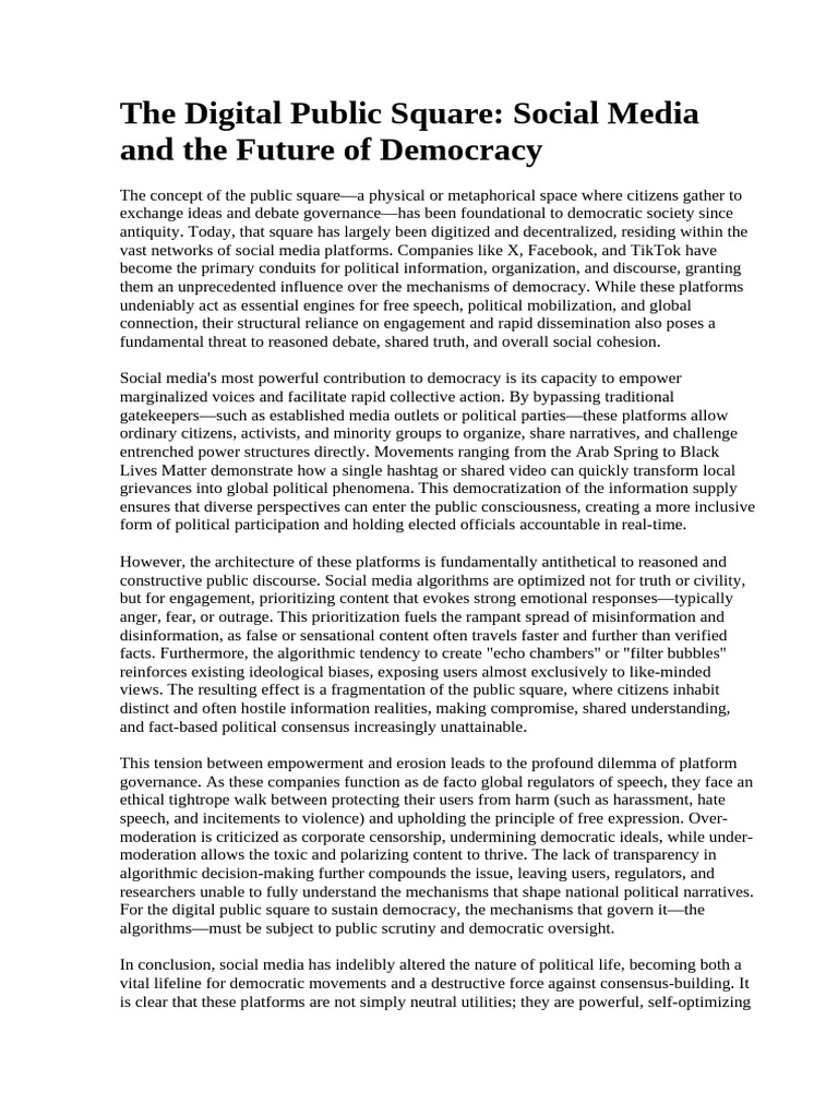 The Digital Public Square | PDF | Social Media | Popular Culture ...