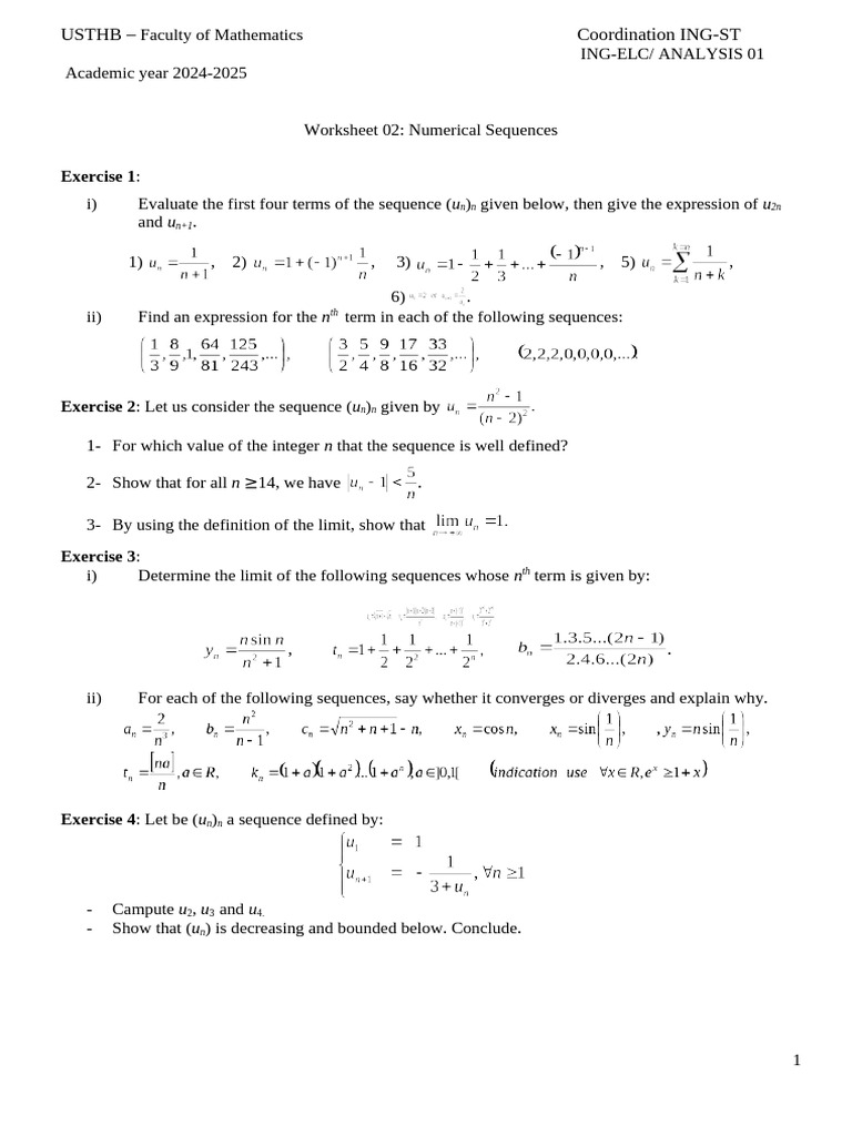 Serie2 ST Numerical Sequence | PDF | Limit (Mathematics) | Sequence